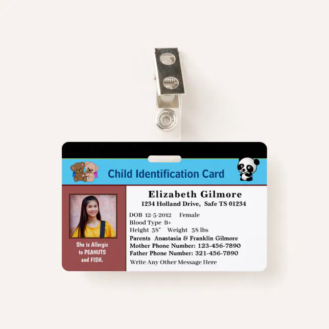 Child Boy Girl ID Identification Card Personalize Badge | Zazzle