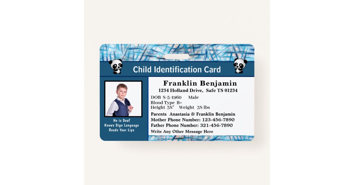 Child Boy Girl ID Identification Personalize Card Badge | Zazzle