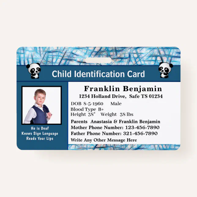 Child Boy Girl ID Identification Personalize Card Badge | Zazzle