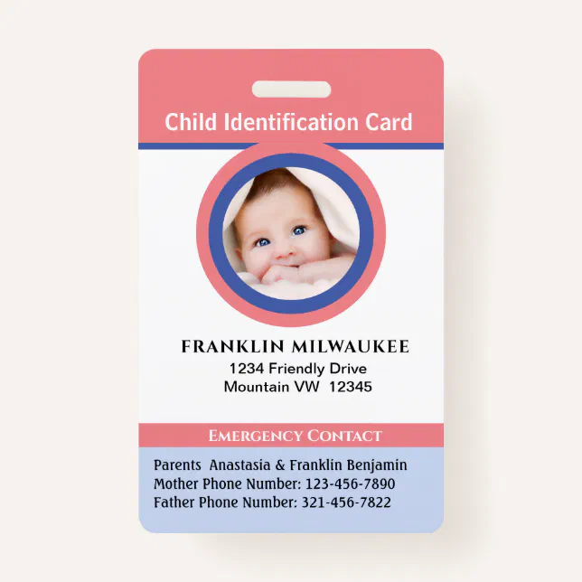 Child Boy Girl Kid Photo ID Identification Card Badge | Zazzle