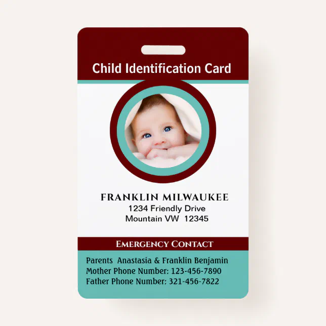 Child Boy Girl Photo ID Identification Card Badge | Zazzle