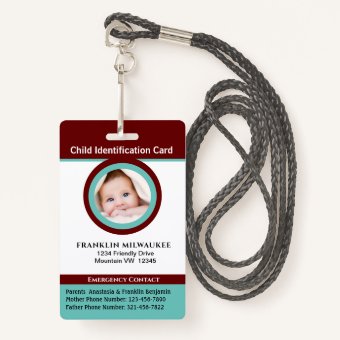 Child Boy Girl Photo ID Identification Card Badge | Zazzle