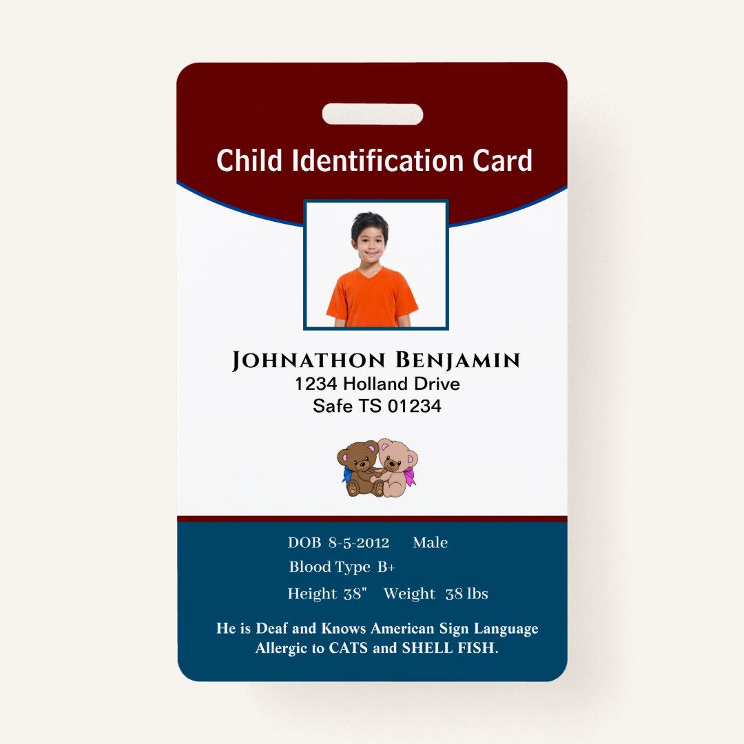 Child Boy Girl Photo Parent Contact Alert ID Badge | Zazzle