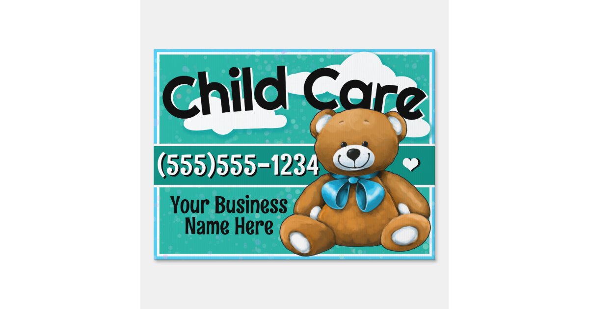 Child Care Day Care Teddy Bear Blue Sign | Zazzle