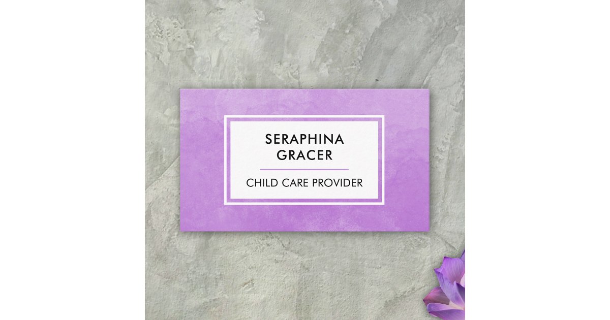 Child Care Provider Babysitting Purple Watercolor Business Card | Zazzle