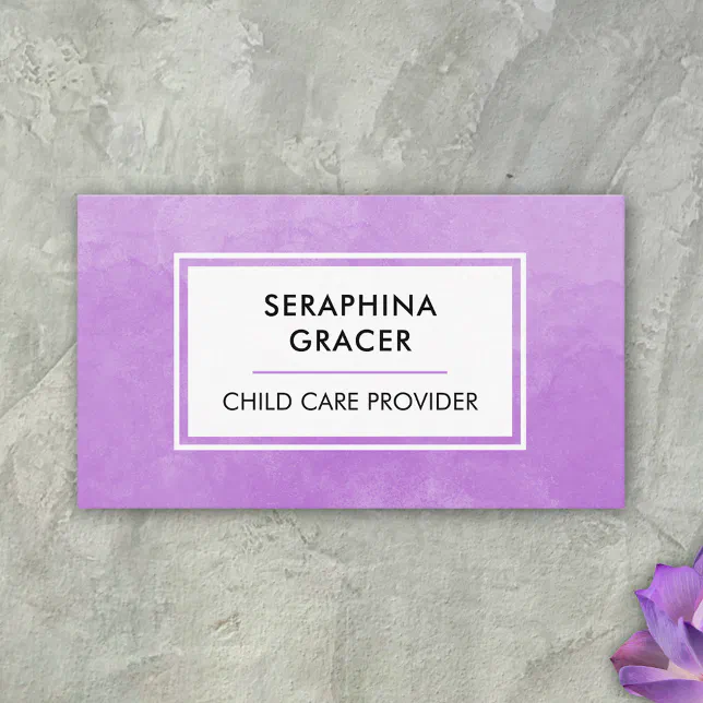 Child Care Provider Babysitting Purple Watercolor Business Card | Zazzle