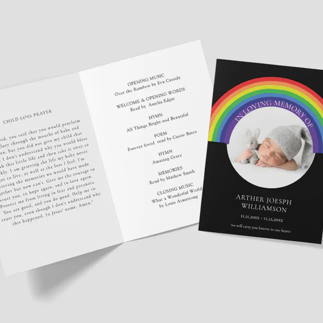 Child funeral rainbow photo order of service invitation | Zazzle