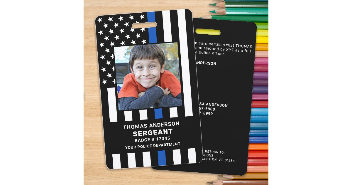 Child ID Custom Photo Police Officer Student Badge | Zazzle