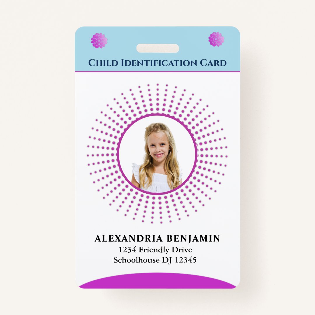 Child Id Identification Card Boy Girl Photo Custom Badge | Zazzle