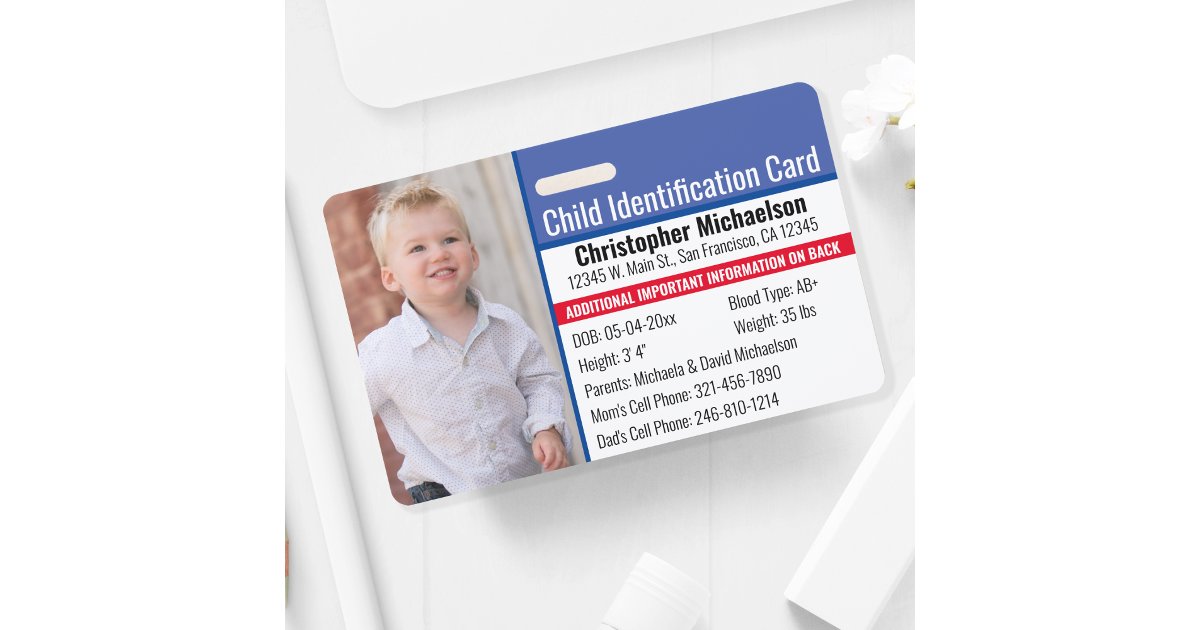 Child ID Identification Emergency Allergy Photo Badge | Zazzle