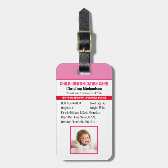 Child ID Identification Emergency Allergy Photo Luggage Tag | Zazzle