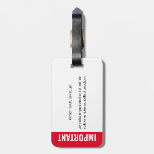 Child ID Identification Emergency Allergy Photo Luggage Tag | Zazzle