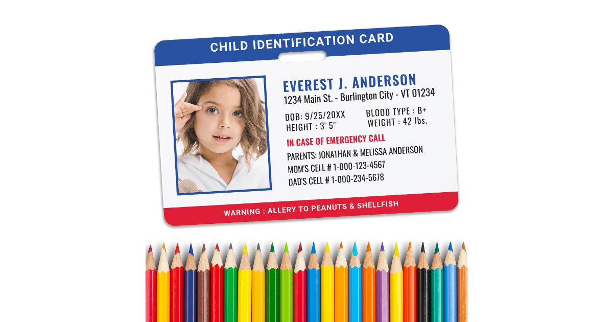 Child ID Identification Emergency Custom Photo Badge | Zazzle