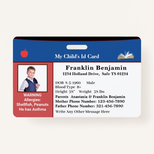 Child ID Identification Photo Card Custom Badge | Zazzle.com