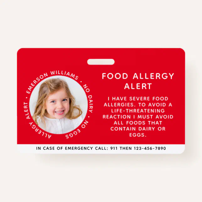 Child Identification Allergy Alert Emergency ID Badge | Zazzle