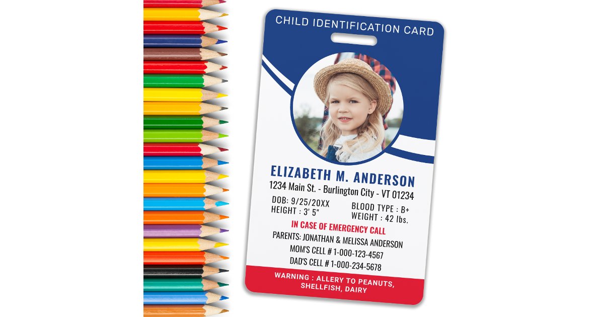 Child Identification Personalized Modern Photo ID Badge | Zazzle