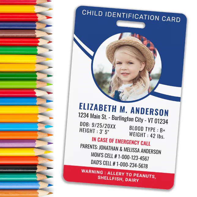 Child Identification Personalized Modern Photo ID Badge | Zazzle
