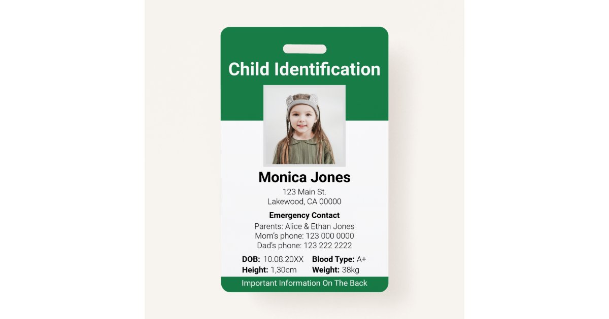 Child Identification Photo Green Badge | Zazzle