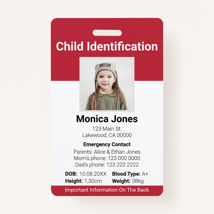 Child Identification Photo Red Badge | Zazzle