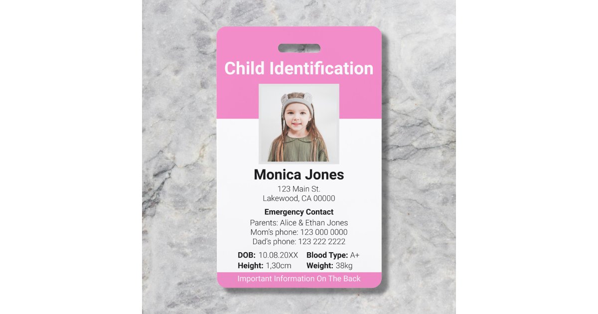 Child Identification Photo Soft Pink Badge | Zazzle