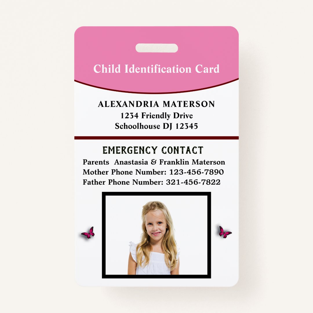 Child Kid ID Identification Emergency Card Badge | Zazzle