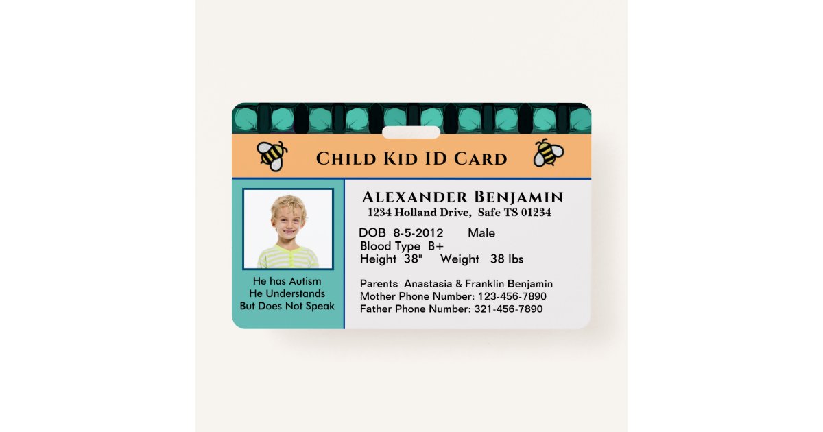 Child Kid ID Identification Personalize Card Badge | Zazzle