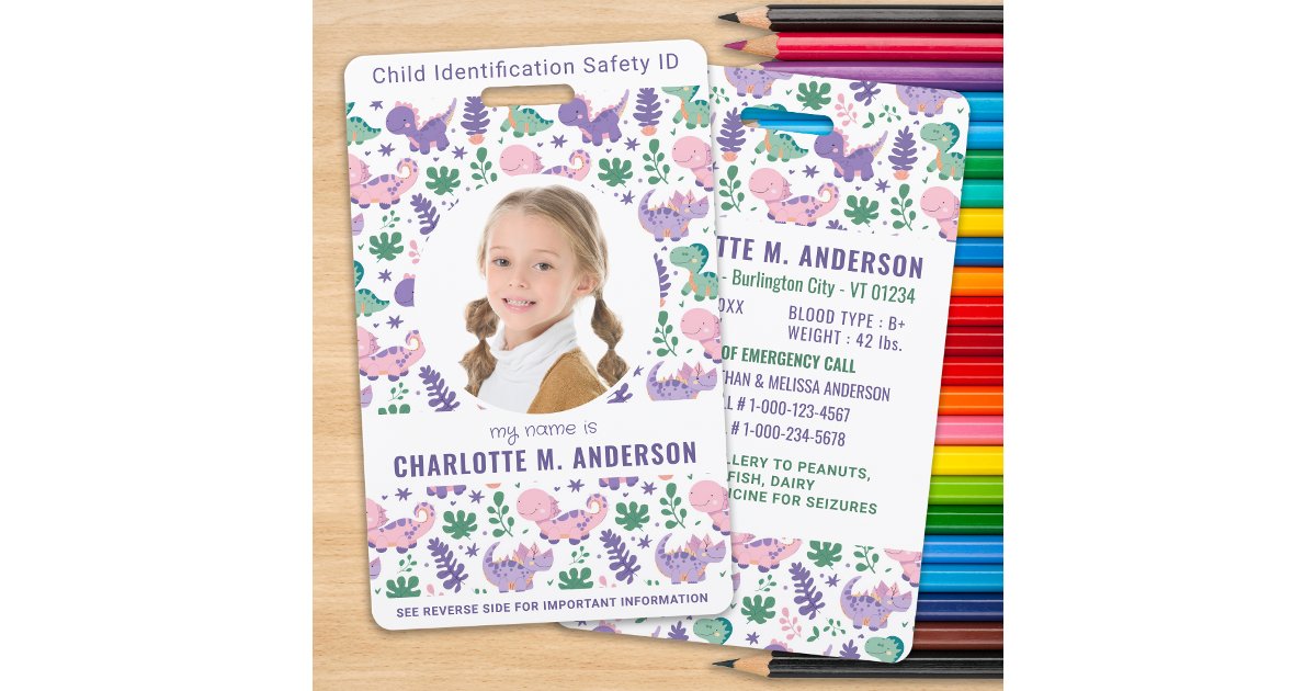 Child Photo Emergency ID Cute Kids Identification Badge | Zazzle