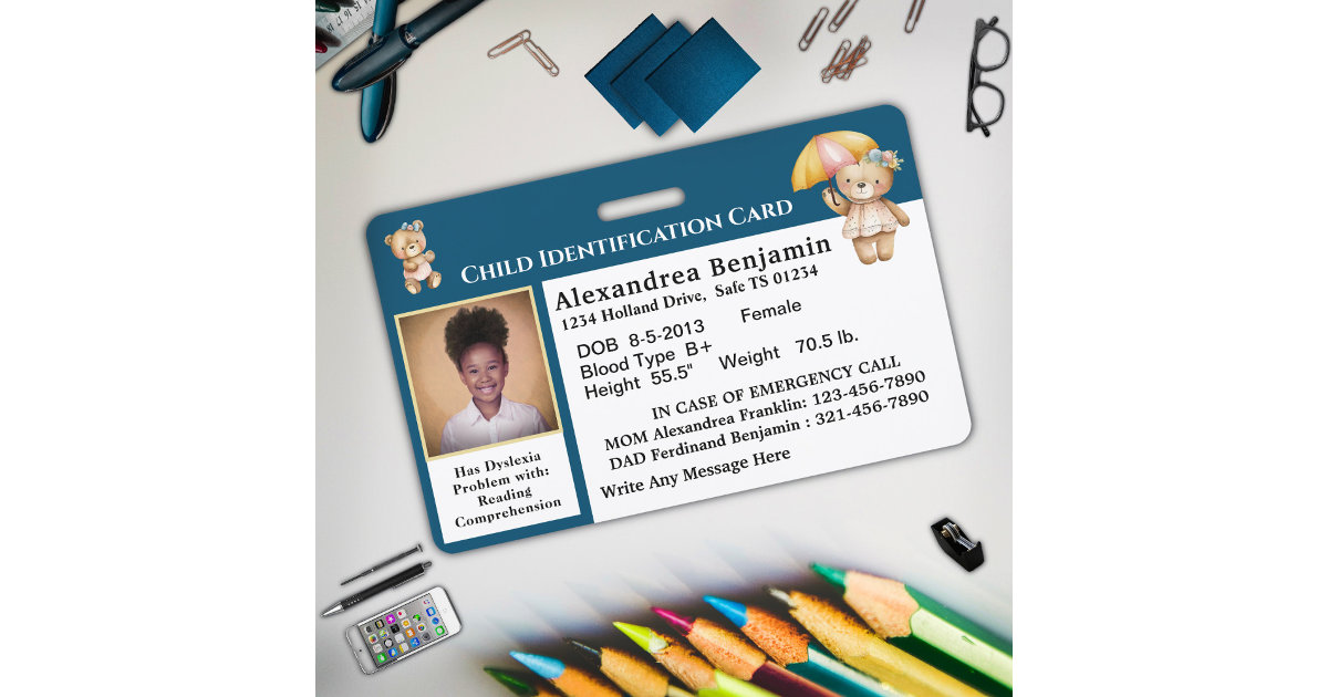 Child Photo Emergency ID Identification Card Badge | Zazzle