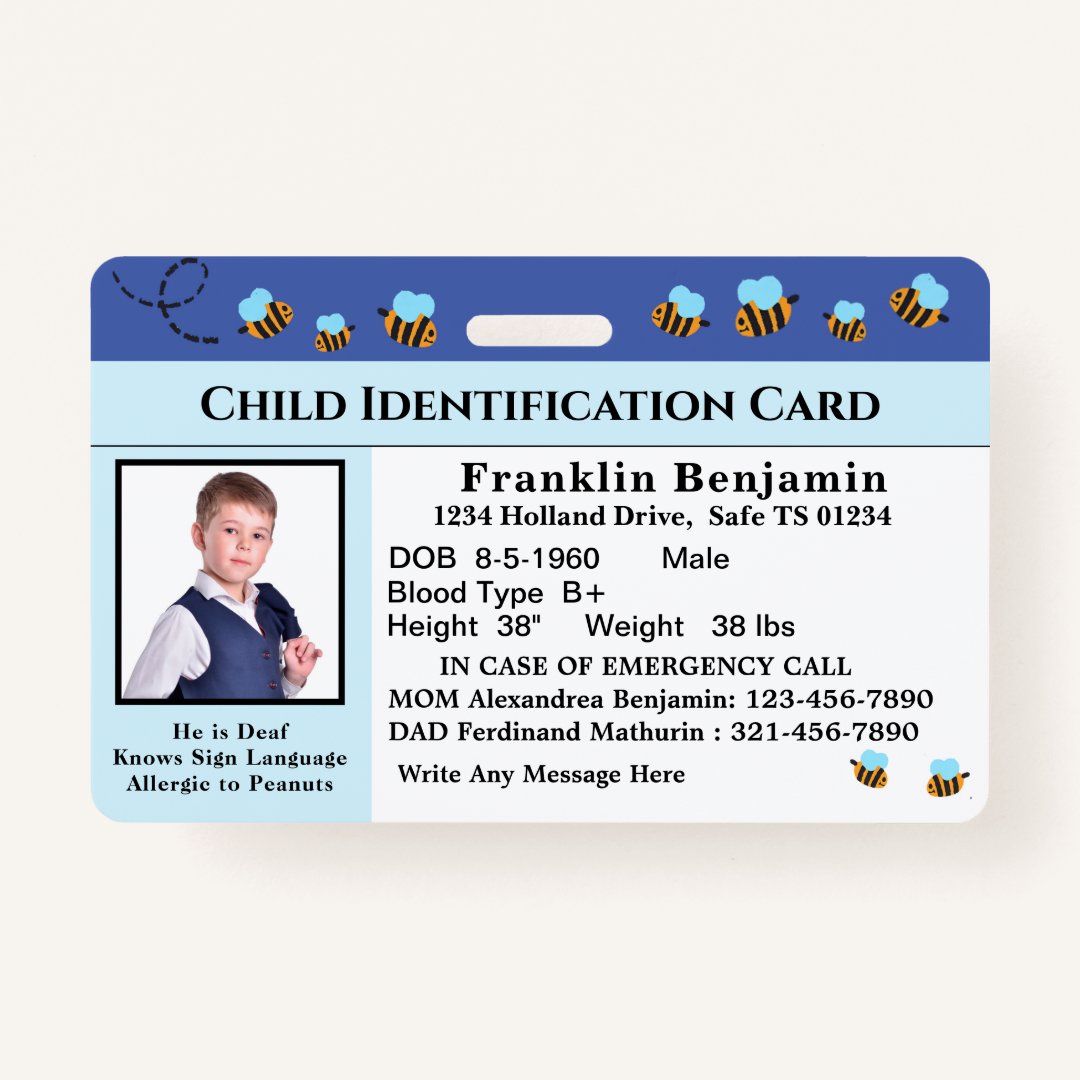 Child Photo Emergency ID Identification Card Badge | Zazzle