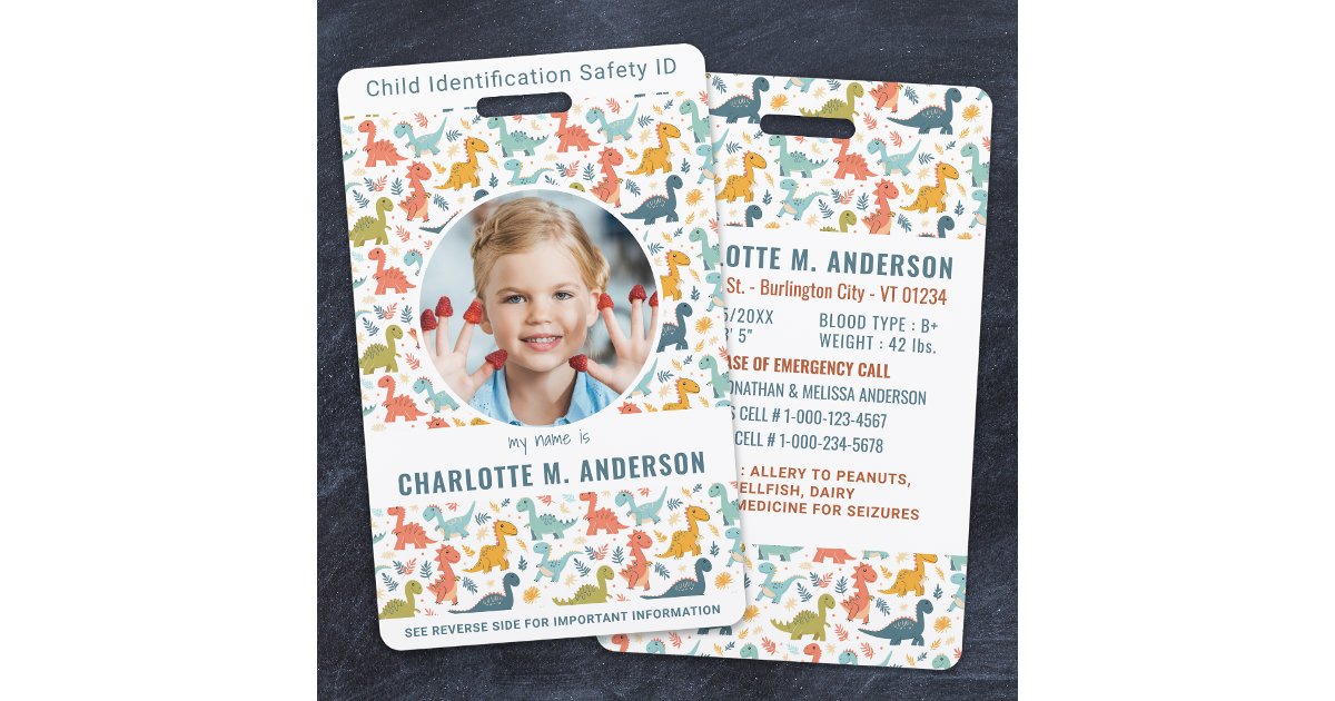 Child Photo Emergency ID Kids Identification Badge | Zazzle
