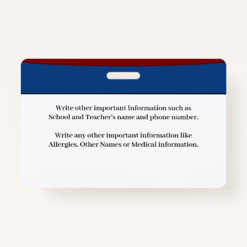 Child Photo ID Identification Alert Card Custom Badge | Zazzle