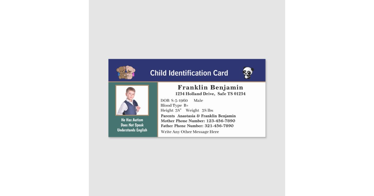 Child Photo Id Identification Student Card Custom Name Tag | Zazzle