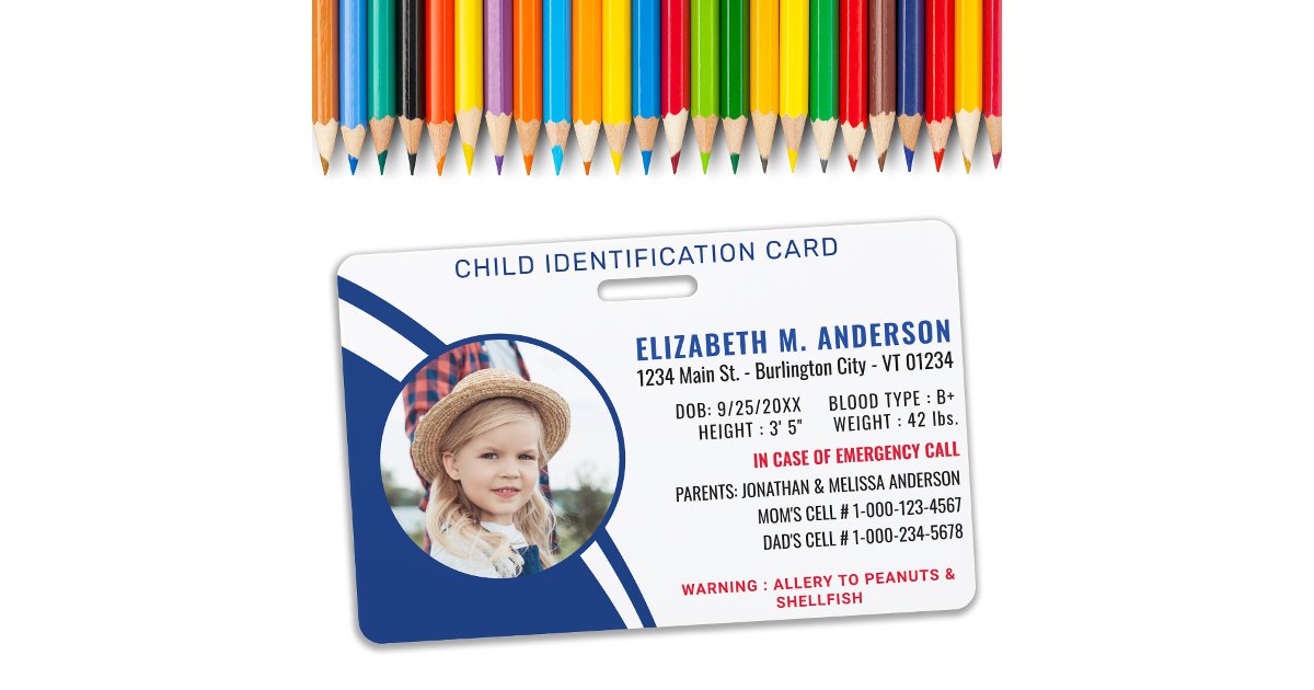 Child Safety Identification Modern Custom Photo ID Badge | Zazzle