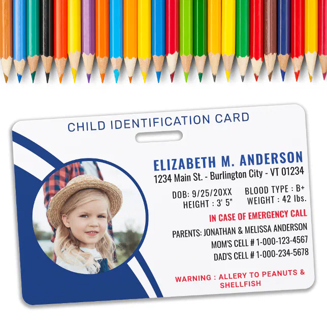 Child Safety Identification Modern Custom Photo ID Badge | Zazzle