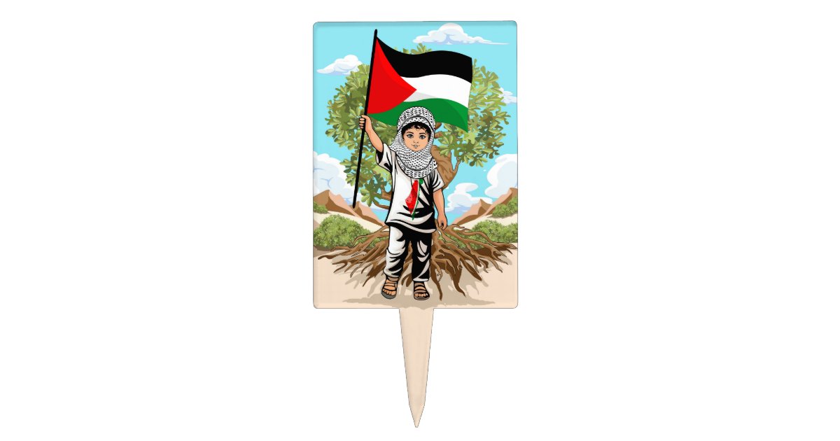 Child with Keffiyeh Palestine Flag and Olive Tree Cake Topper | Zazzle