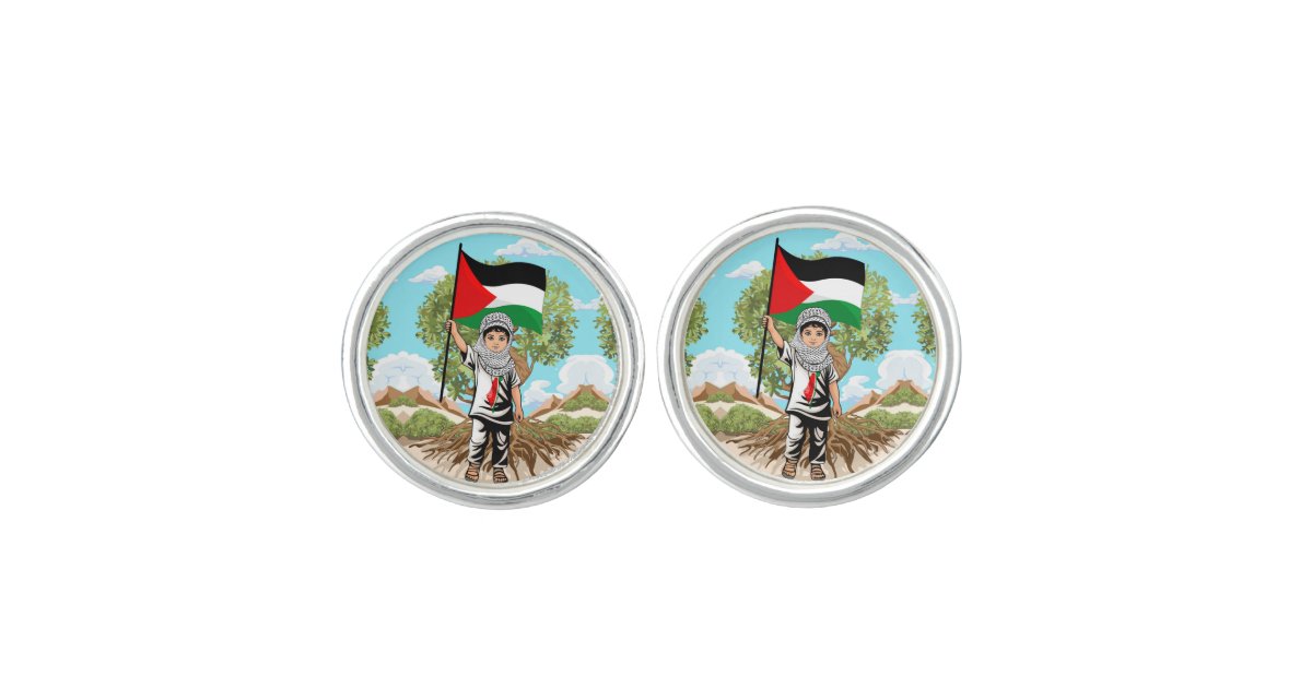 Child with Keffiyeh Palestine Flag and Olive Tree Cufflinks | Zazzle