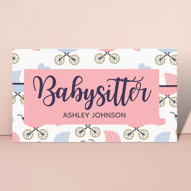 Childcare Nanny Babysitter Stroller Calligraphy Business Card | Zazzle