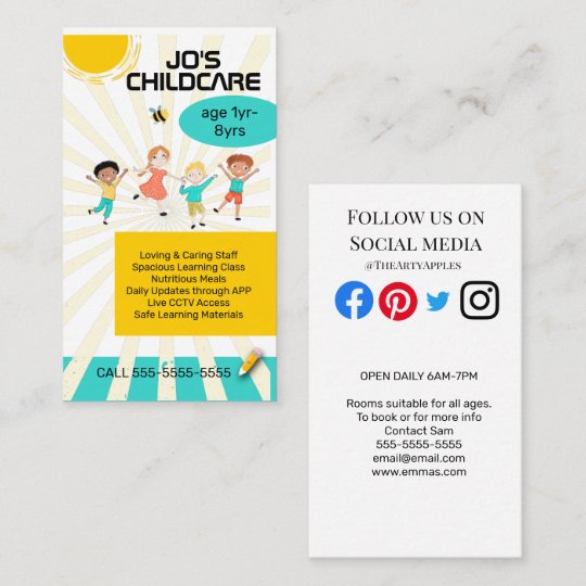 childcare nursery childminder kindergarten baby business card | Zazzle.com