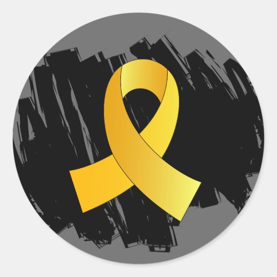 Childhood Cancer Gold Ribbon With Scribble Classic Round Sticker ...