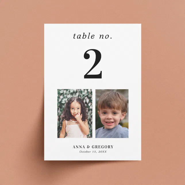 Childhood Photos 5x7 Table Number 2 Wedding | Zazzle