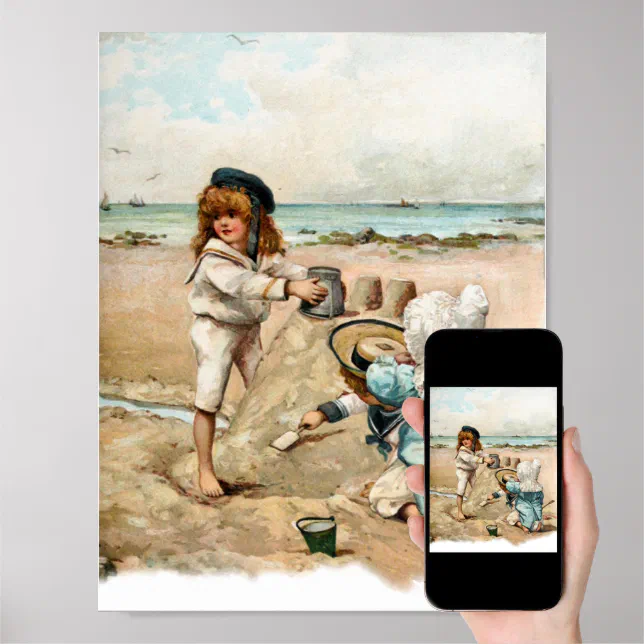 Children Build Vintage Sandcastle Poster | Zazzle