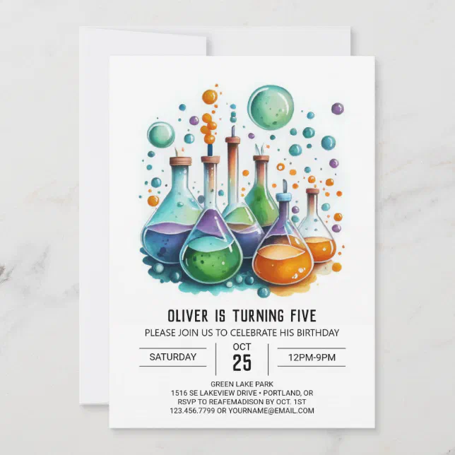 Children Chemistry Experiment Scientist Birthday Invitation | Zazzle