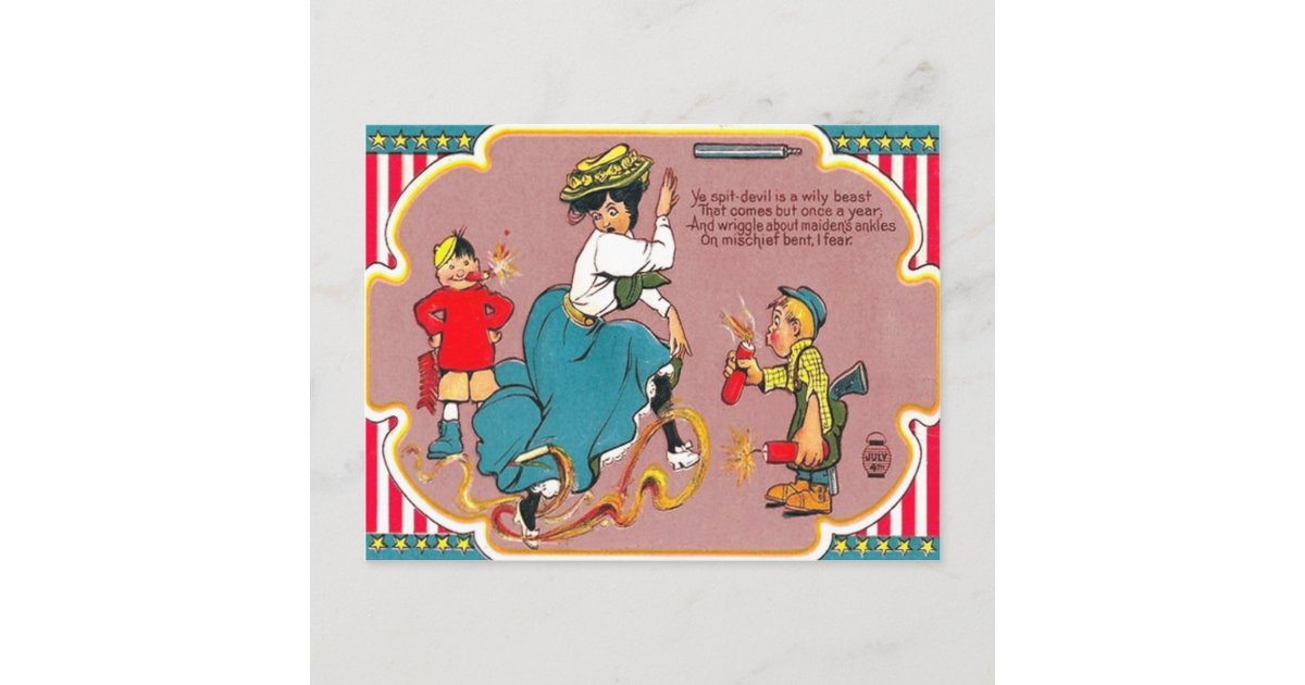 Children Fireworks Prank Woman Postcard | Zazzle