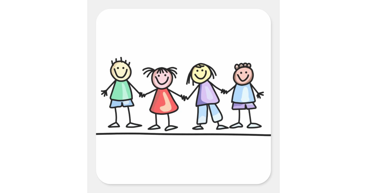 Children Hand in Hand Square Sticker | Zazzle