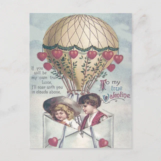 Children Heart Hot Air Balloon Valentine Holiday Postcard | Zazzle