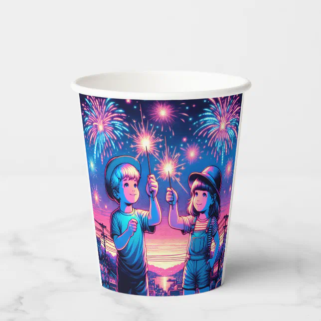 Children Holding up Fireworks on July 4th Paper Cups | Zazzle