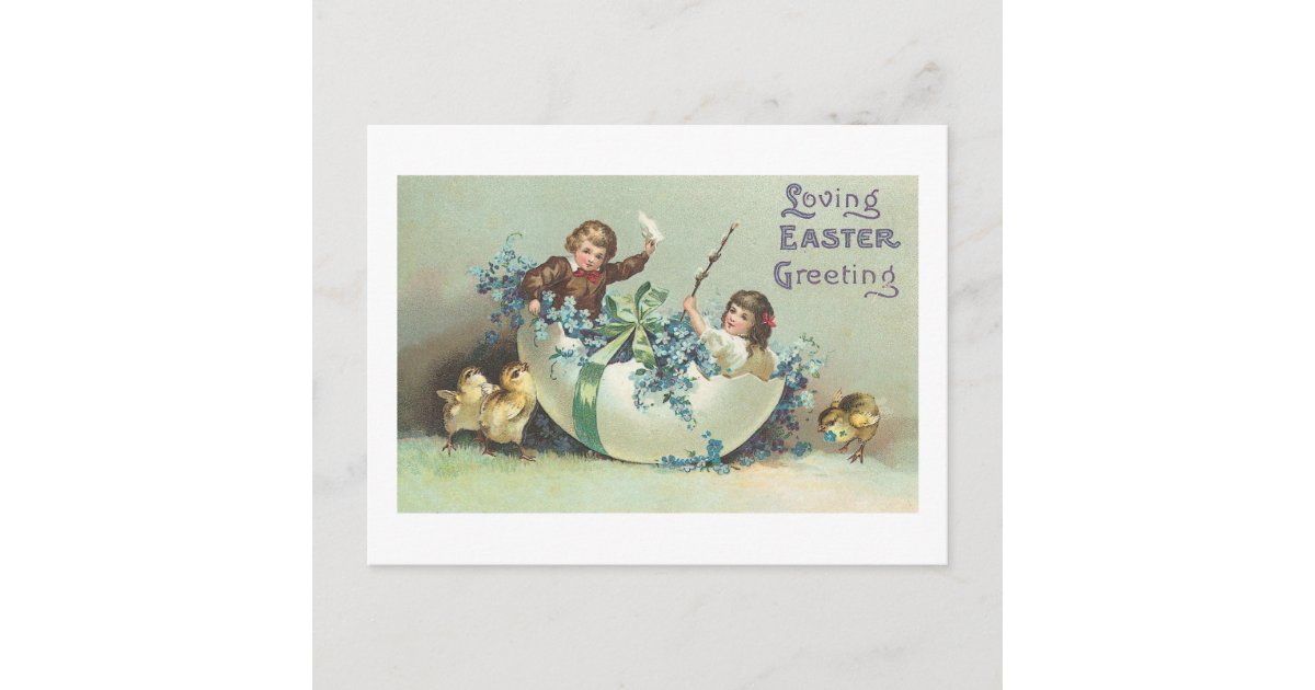 Children in Floral Eggshell Boat Vintage Postcard | Zazzle