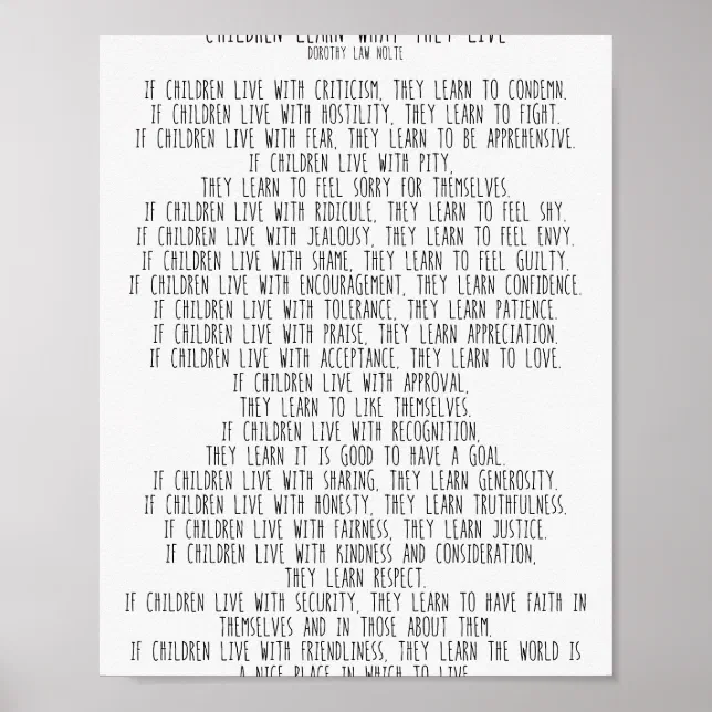 Children Learn What They Live #minimalism Poster | Zazzle