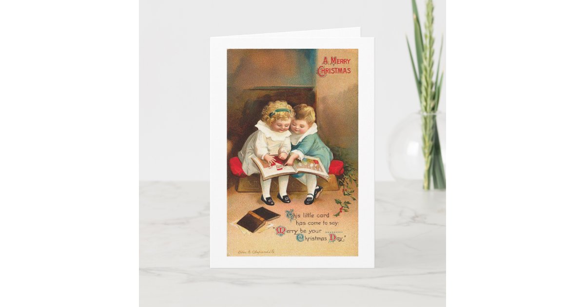 Children Reading Book Christmas Card | Zazzle