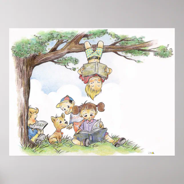 Children reading books poster | Zazzle